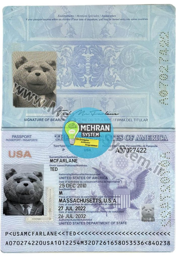 Editable USA Passport Template PSD - Mehran System
