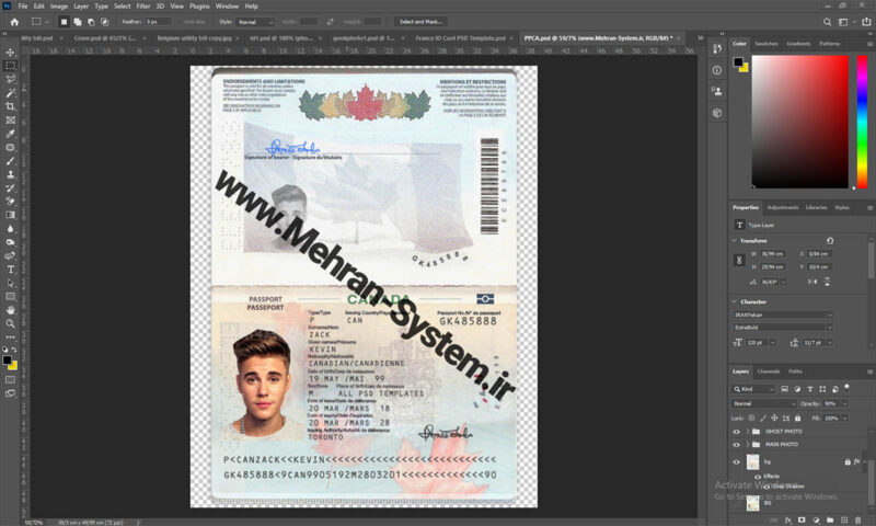 Editable PSD Template For Canadian Passport - Mehran System