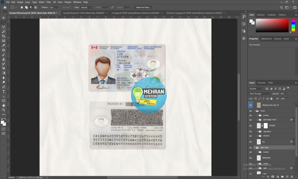 Canada ID Card Template Editable - Mehran System