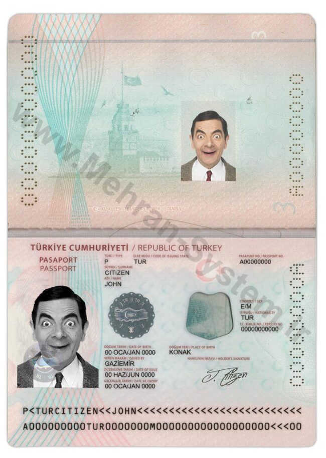 Editable Turkish Passport Template - Mehran System