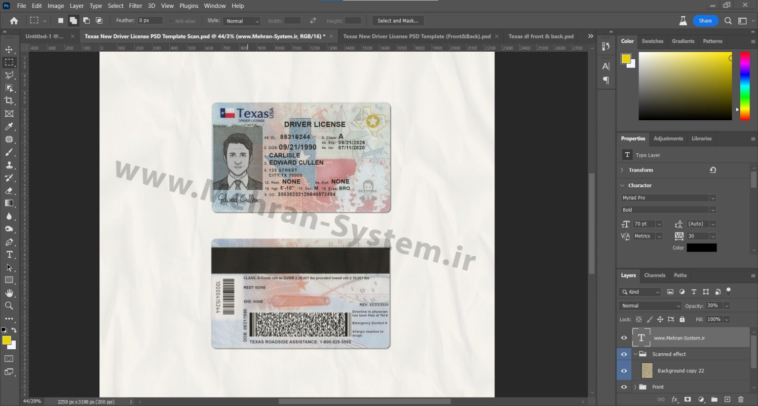 Editable Texas Driving Licence PSD Template - Mehran System