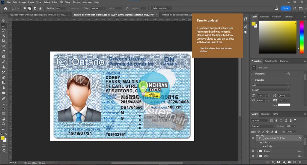 Canada Ontario Driving Licence Template - Mehran System